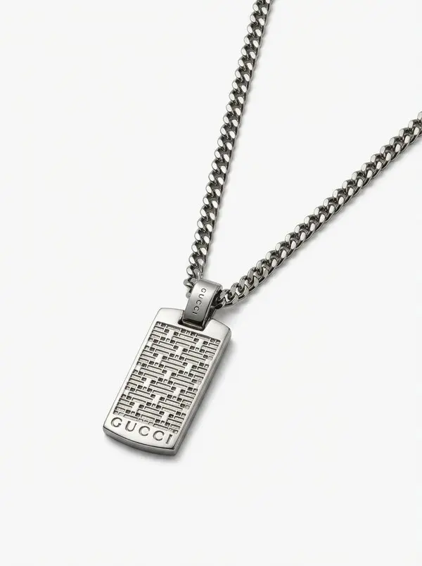 Gucci Engraved Diamante Pendant Necklace - Silver
