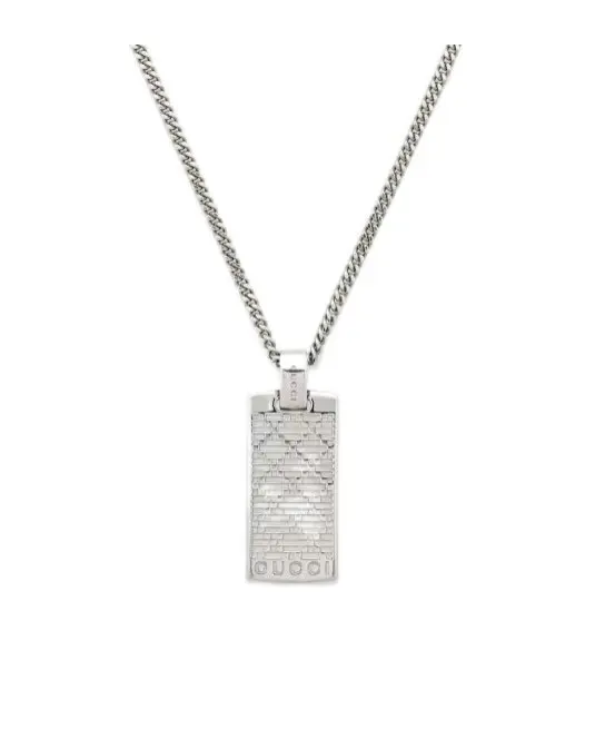 Gucci Engraved Diamante Pendant Necklace - Silver