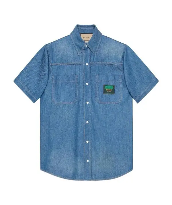 Gucci Logo Patch Short-sleeved Denim Shirt