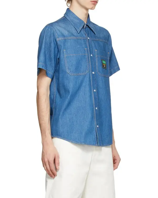 Gucci Logo Patch Short-sleeved Denim Shirt