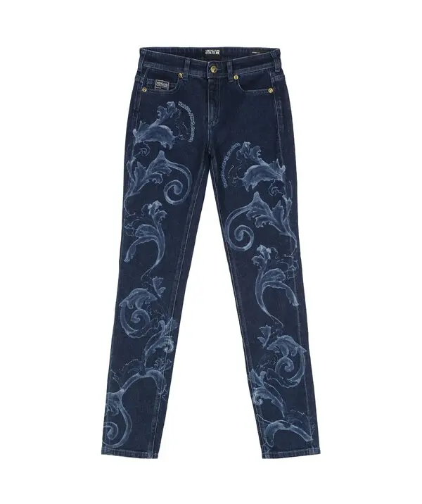 Versace Floral Printed Skinny Jeans - Navy Blue