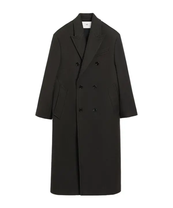 Ami Double-breasted Long Coat - Black