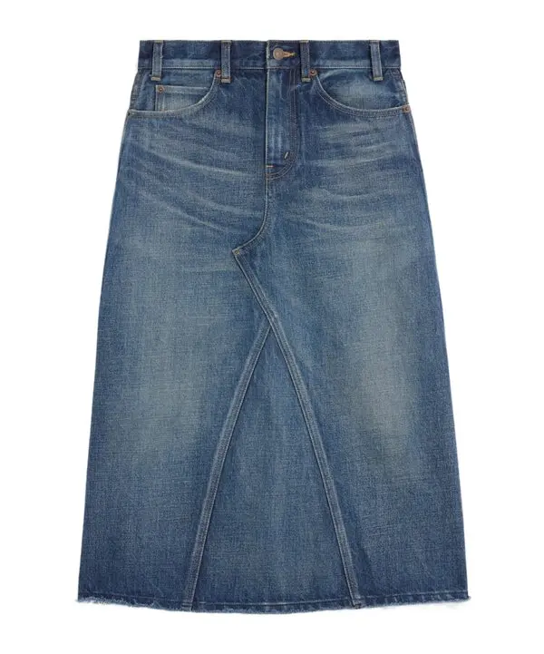 Celine Midi Skirt In Dark Wash Denim