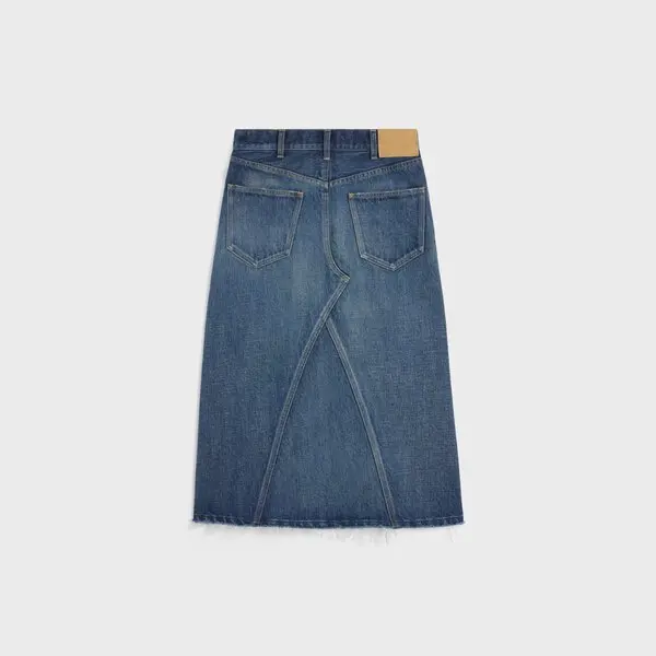 Celine Midi Skirt In Dark Wash Denim