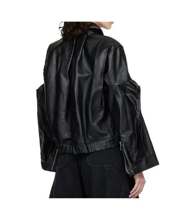 Sacai Leather Short Jacket With Modified Lantern Sleeves
