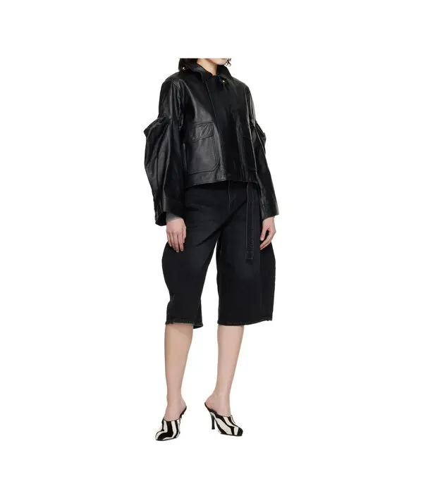 Sacai Leather Short Jacket With Modified Lantern Sleeves
