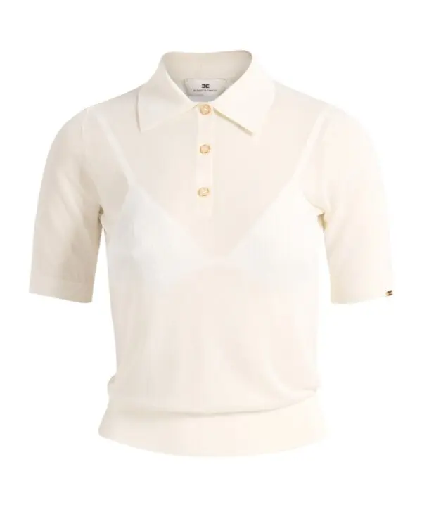 Elisabetta Franchi Short-sleeved Polo Jumper With Button Detail - White