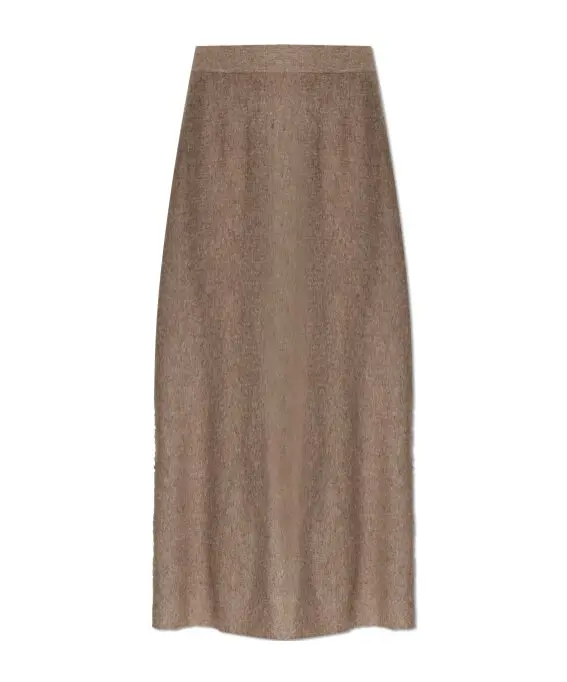 LISA YANG Ribbed Knitted Flared Skirt - Brown
