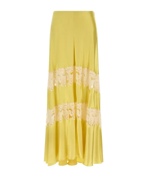 Alberta Ferretti Lace Detailed Satin Maxi Skirt