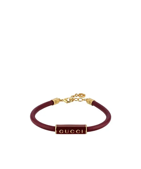 Gucci Leather Bracelet With Enamel Detail - Red