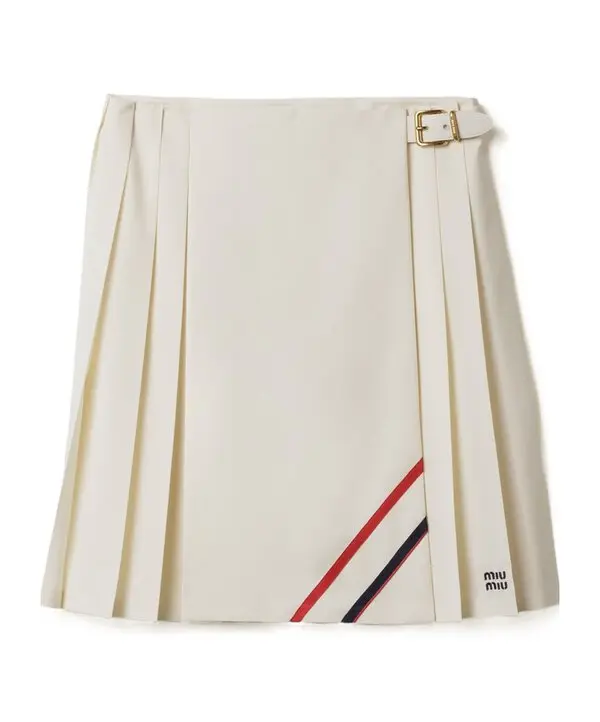 Miu Miu Pleated Mohair Fabric Skirt With Buckled Strap Detail