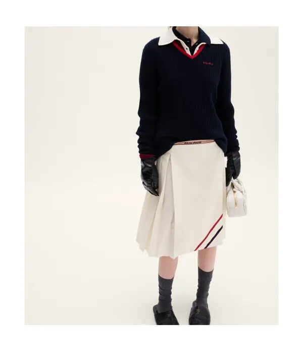 Miu Miu Pleated Mohair Fabric Skirt With Buckled Strap Detail