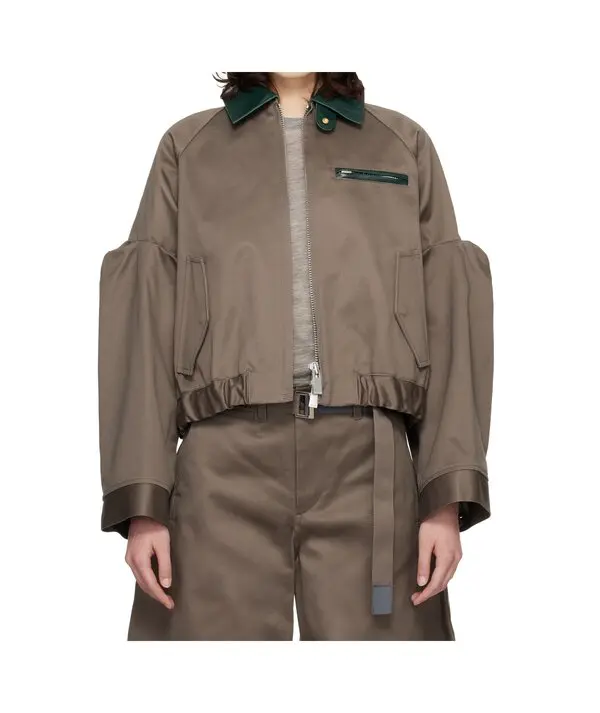 Sacai Leather-collar Shirt Jacket - Grey