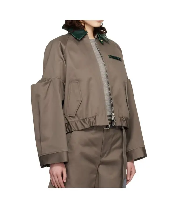 Sacai Leather-collar Shirt Jacket - Grey