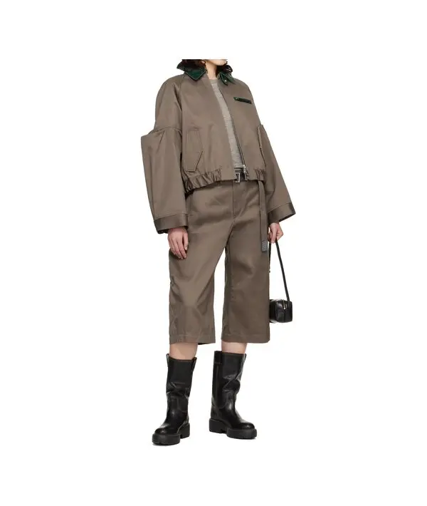 Sacai Leather-collar Shirt Jacket - Grey