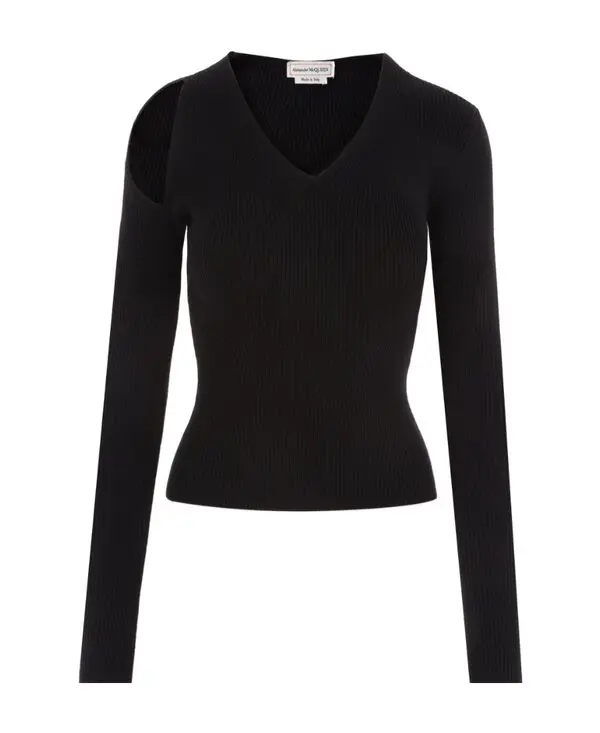 Alexander McQueen Cut-out V-neck Ribbed Jumper