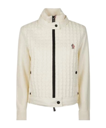 Moncler High Neck Quilted Cardigan - White