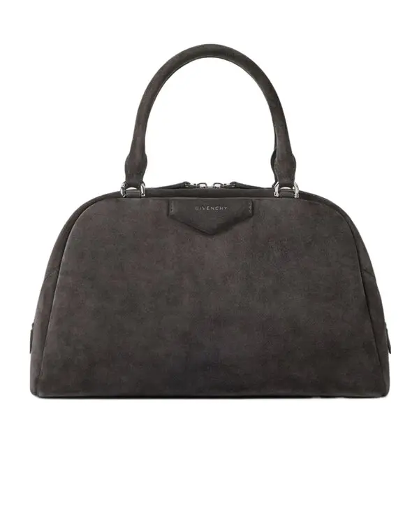 Givenchy Antigona East-west Bowling Bag In Suede - Dark Grey