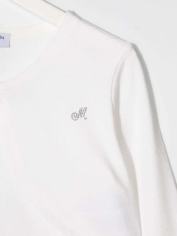Monnalisa Rhinestone Logo Cropped Cardigan