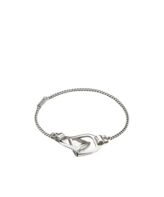 Gucci 925 Staffa Stirrup Buckle Charm Bracelet - Silver