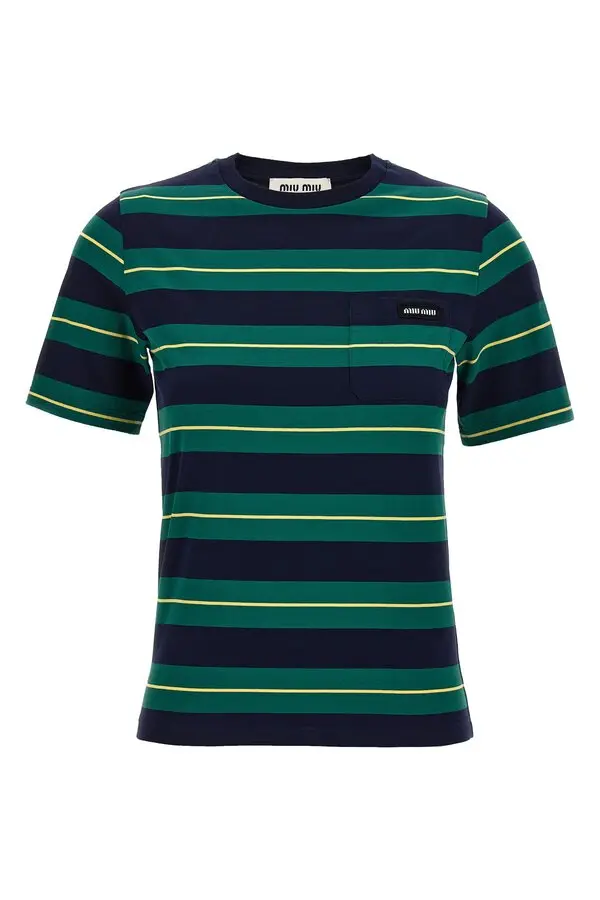 Miu Miu Mu Miu Striped Crewneck T-shirt - Green