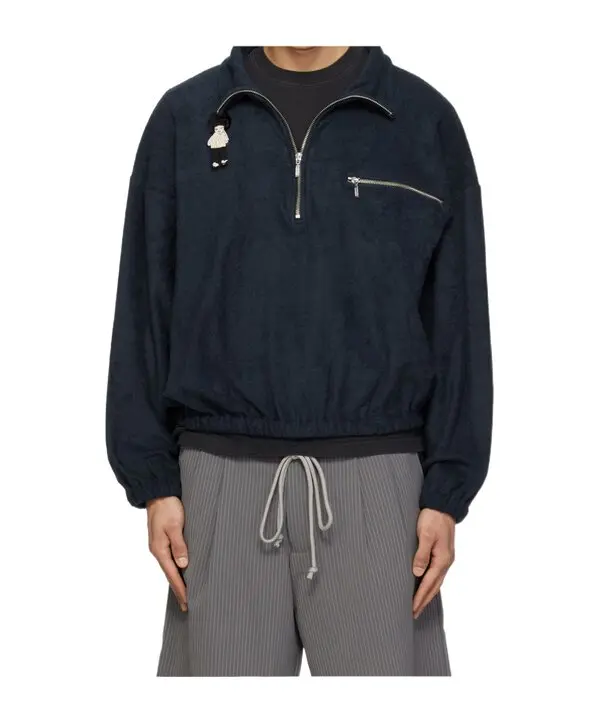 SONG FOR THE MUTE Zip Funnel Sweatshirt - Navy Blue