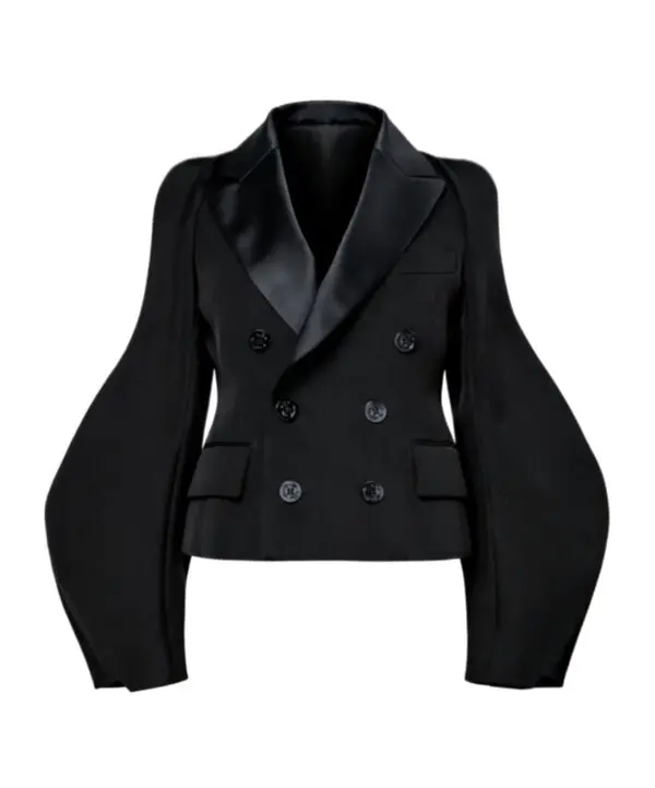 Sacai Double-breasted Padded Jacket With Pointed Collar