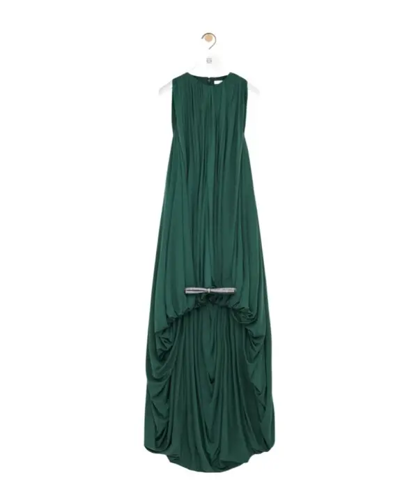Loewe Draped Crystal-bow Asymmetric Dress - Green