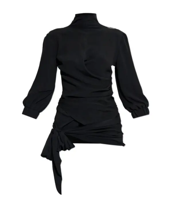 Attico Ruched Detailed Logo Plaque Top - Black