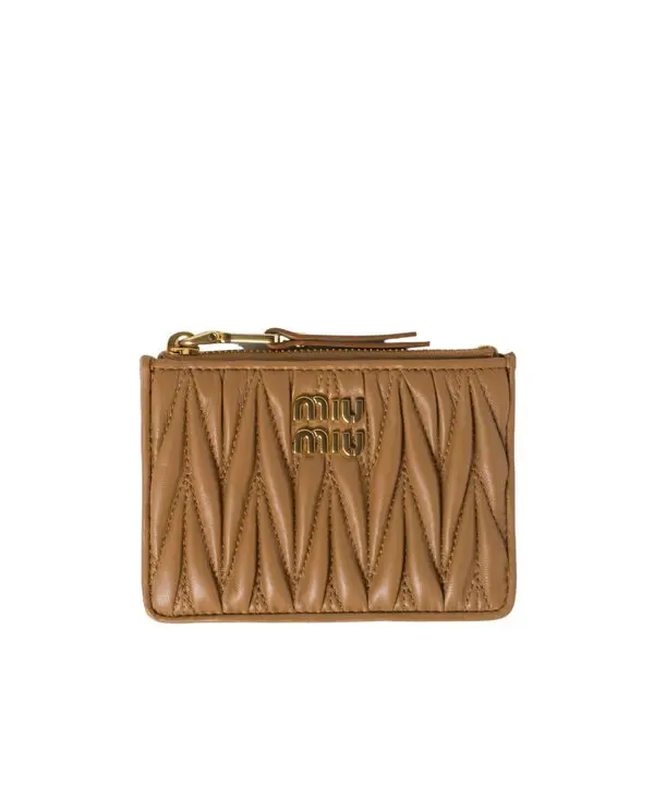 Miu Miu Logo-lettering Zipped Cardholder - Brown
