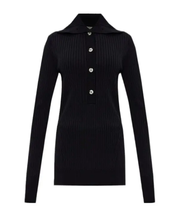 ENTIRE STUDIOS Ribbed Polo Knit Top - Black