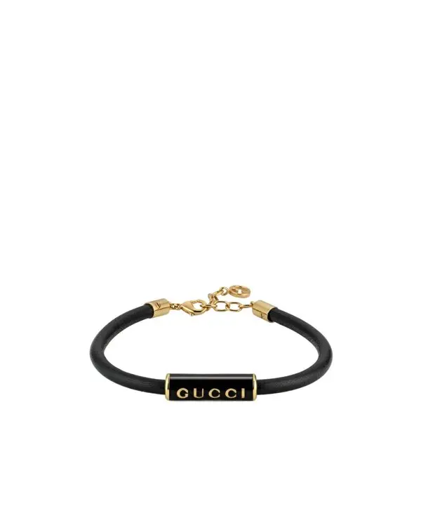 Gucci Enamel Detail Bracelet In Yellow Gold-toned Brass - Black