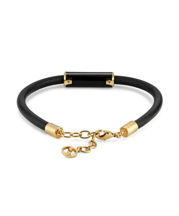 Gucci Enamel Detail Bracelet In Yellow Gold-toned Brass - Black