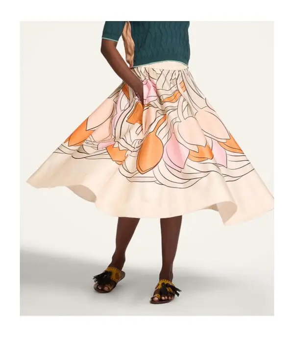La DoubleJ Blerina Floral-print Midi Skirt - Nude