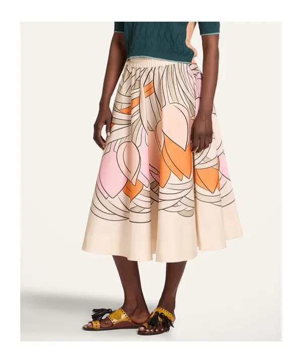 La DoubleJ Blerina Floral-print Midi Skirt - Nude