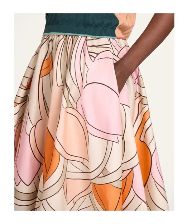 La DoubleJ Blerina Floral-print Midi Skirt - Nude