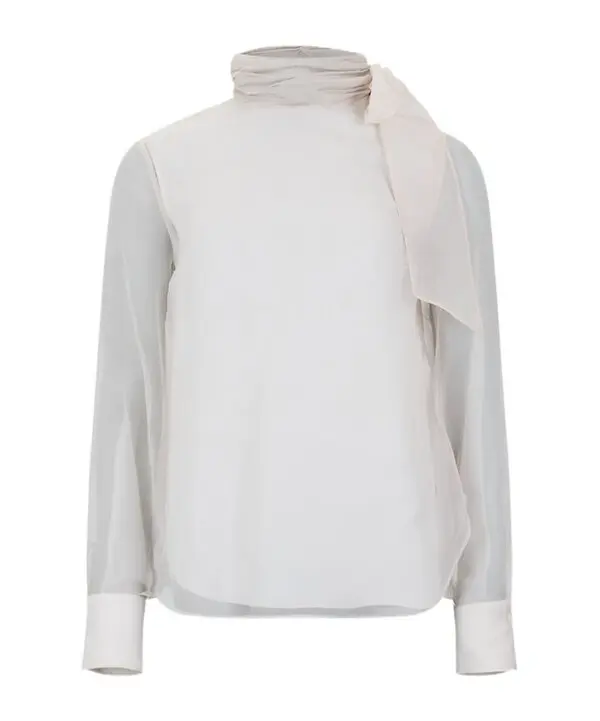 Brunello Cucinelli Bow Detailed High Neck Blouse