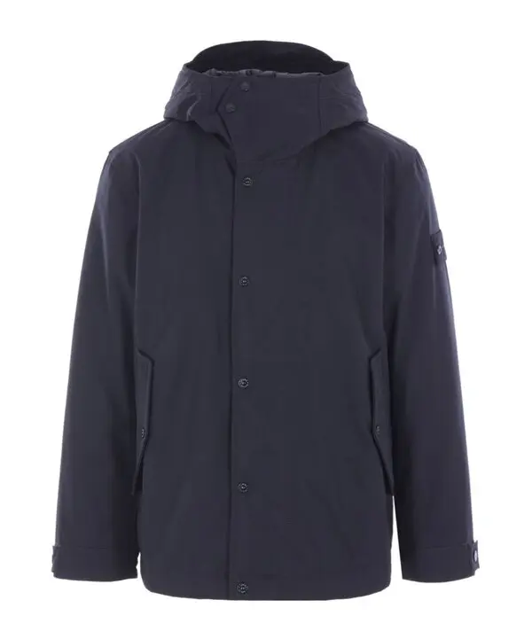 Stone Island Logo Patch Hooded Jacket - Blue