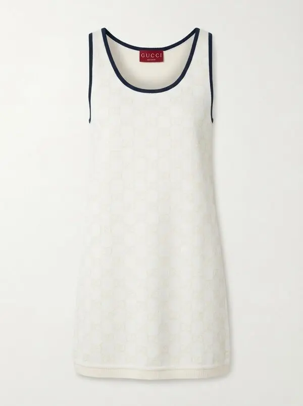 Gucci Gg Fine Cotton Jacquard Sleeveless Dress - White