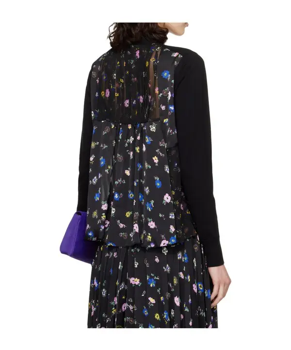 Sacai V-neck Buttoned Cardigan With Patchwork Detail - Black