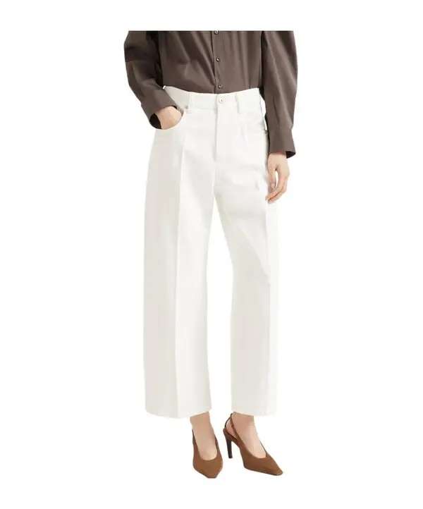 Brunello Cucinelli Logo Patch Straight-leg Trousers - Ivory