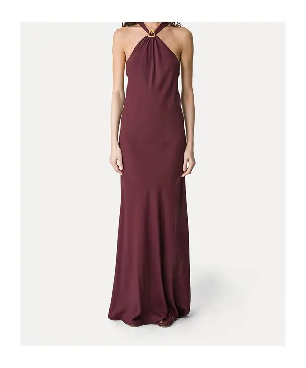 FORTE_FORTE Halterneck Sleeveless Maxi Dress With Ring Detail - Ruby Red