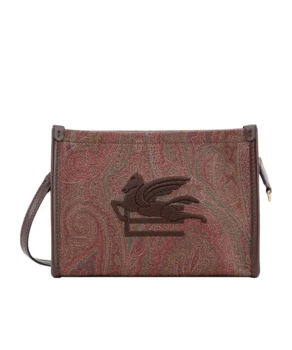 Etro Paisley Printed Logo Embroidered Clutch Bag - Brown