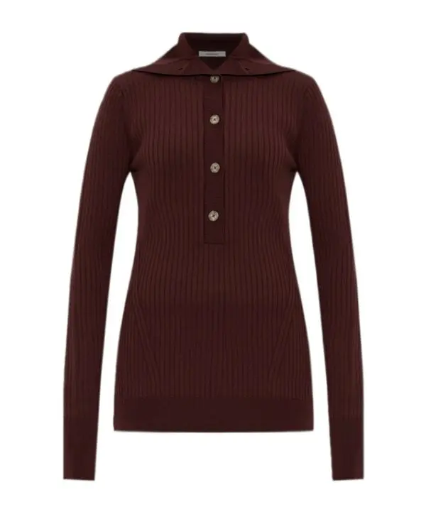 ENTIRE STUDIOS Ribbed Polo Knitted Top - Brown