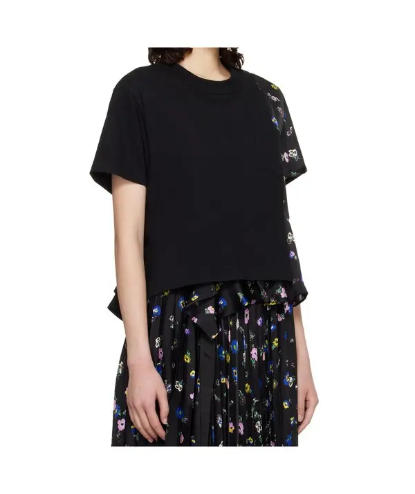Sacai Floral Print T-shirt - Black