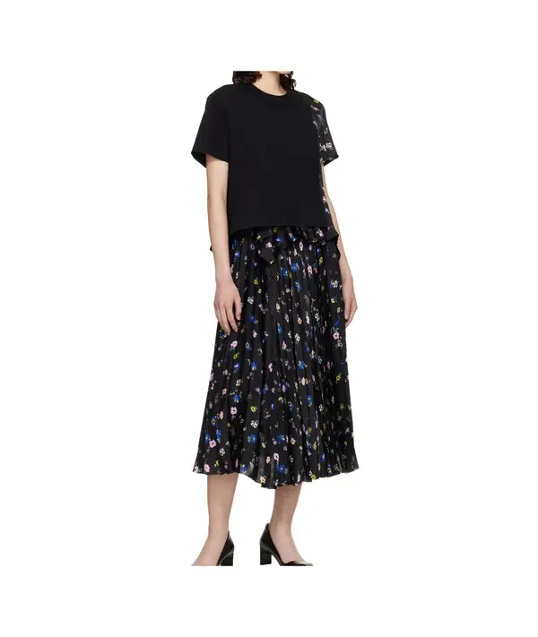 Sacai Floral Print T-shirt - Black