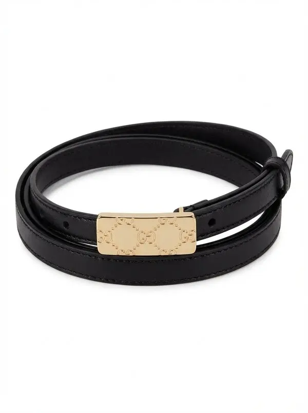 Gucci Gg Engraved Thin Belt - Black