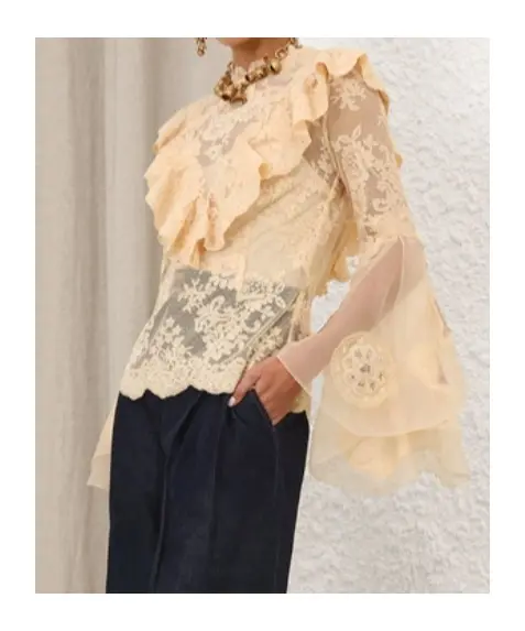 Zimmermann Flared Sleeve Ruffled Lace Shirt - Cream