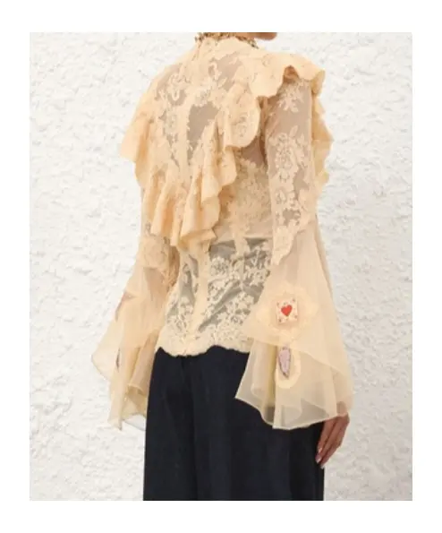Zimmermann Flared Sleeve Ruffled Lace Shirt - Cream