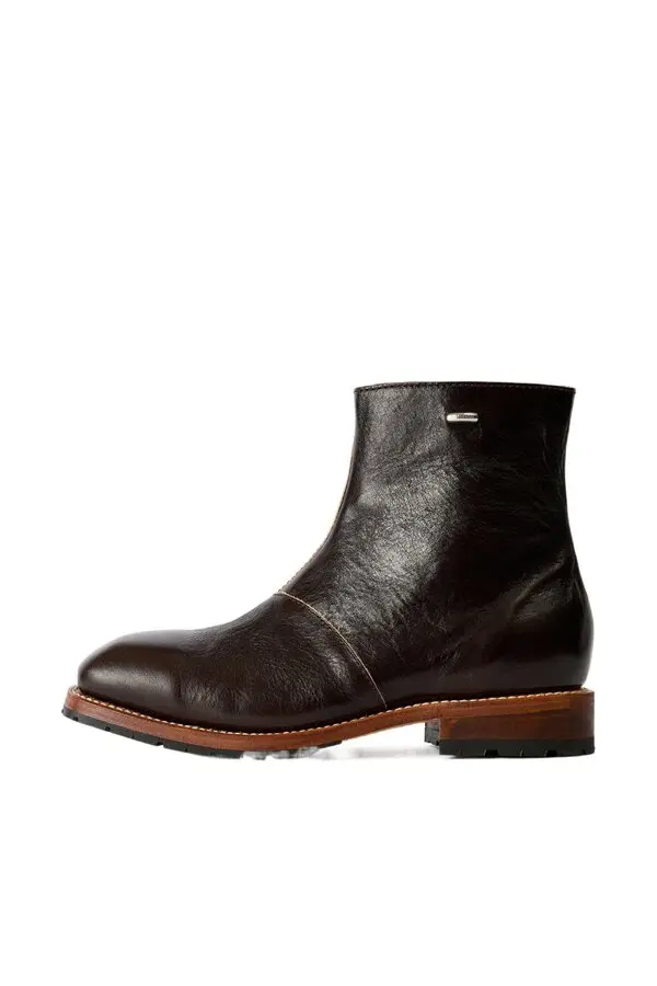 Our Legacy Square Toe Zip Up Boots With Metal Rivets - Black